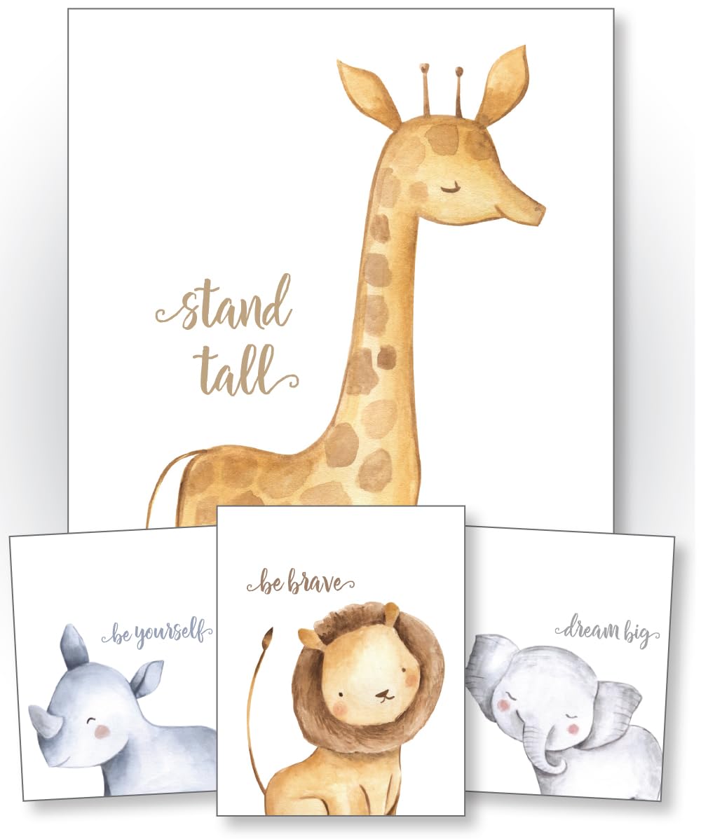 Confetti Fox Safari Animals Nursery Wall Art, Zoo Little Boy's Room, Baby Girl Toddler Kid's Decor Quotes (8x10 Unframed Set of 4 Prints)