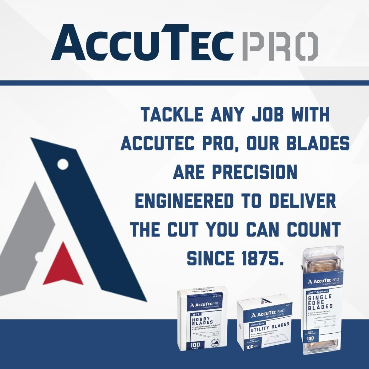AccuTec Pro 2-Notch Utility Knife Blades with Dispenser - Precision Made with High Carbon Steel for Extra Durability - 50 Pack - APBL-8022