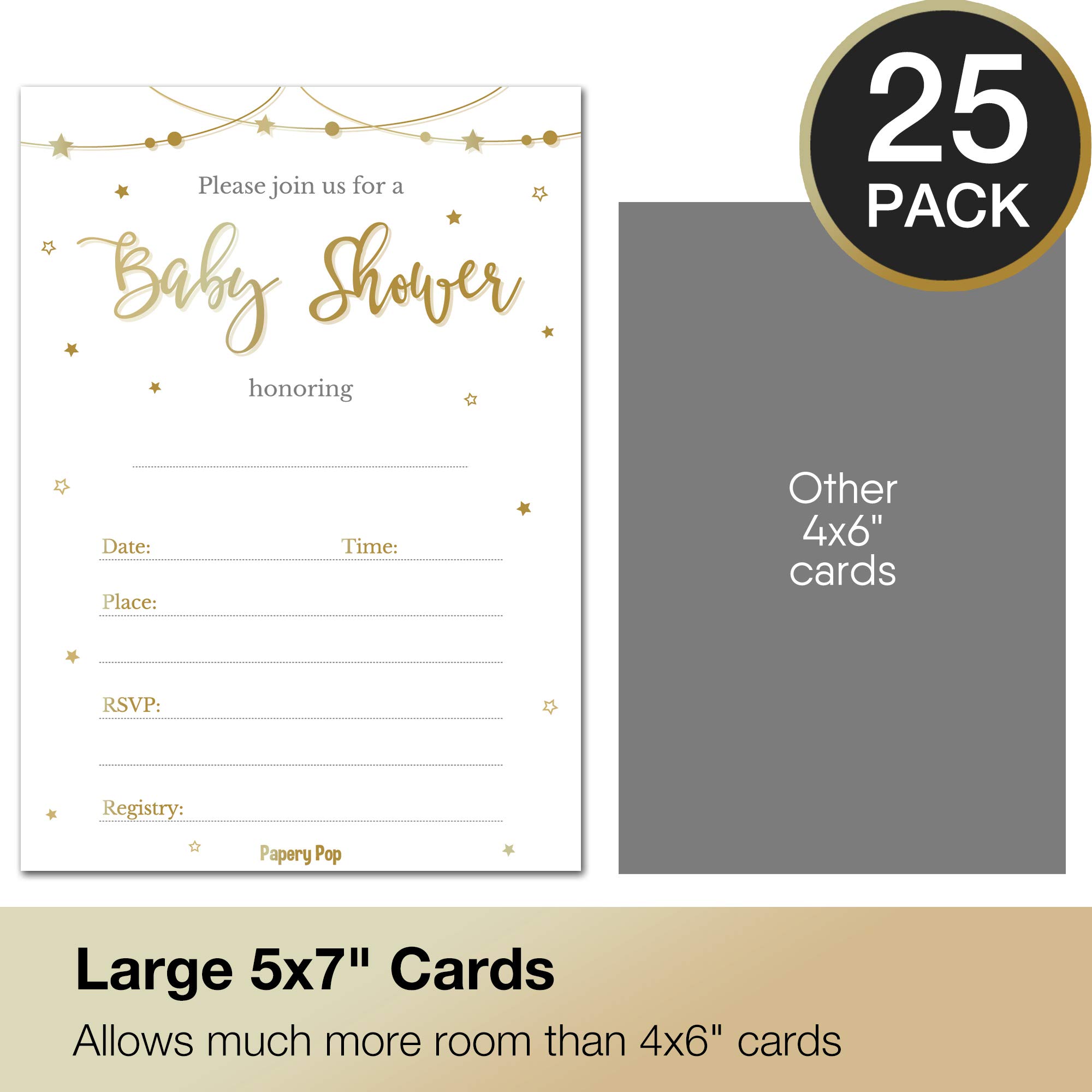 Set of 25 Baby Shower Invitations with Envelopes, Diaper Raffle Tickets and Baby Shower Book Request Cards - Night Stars