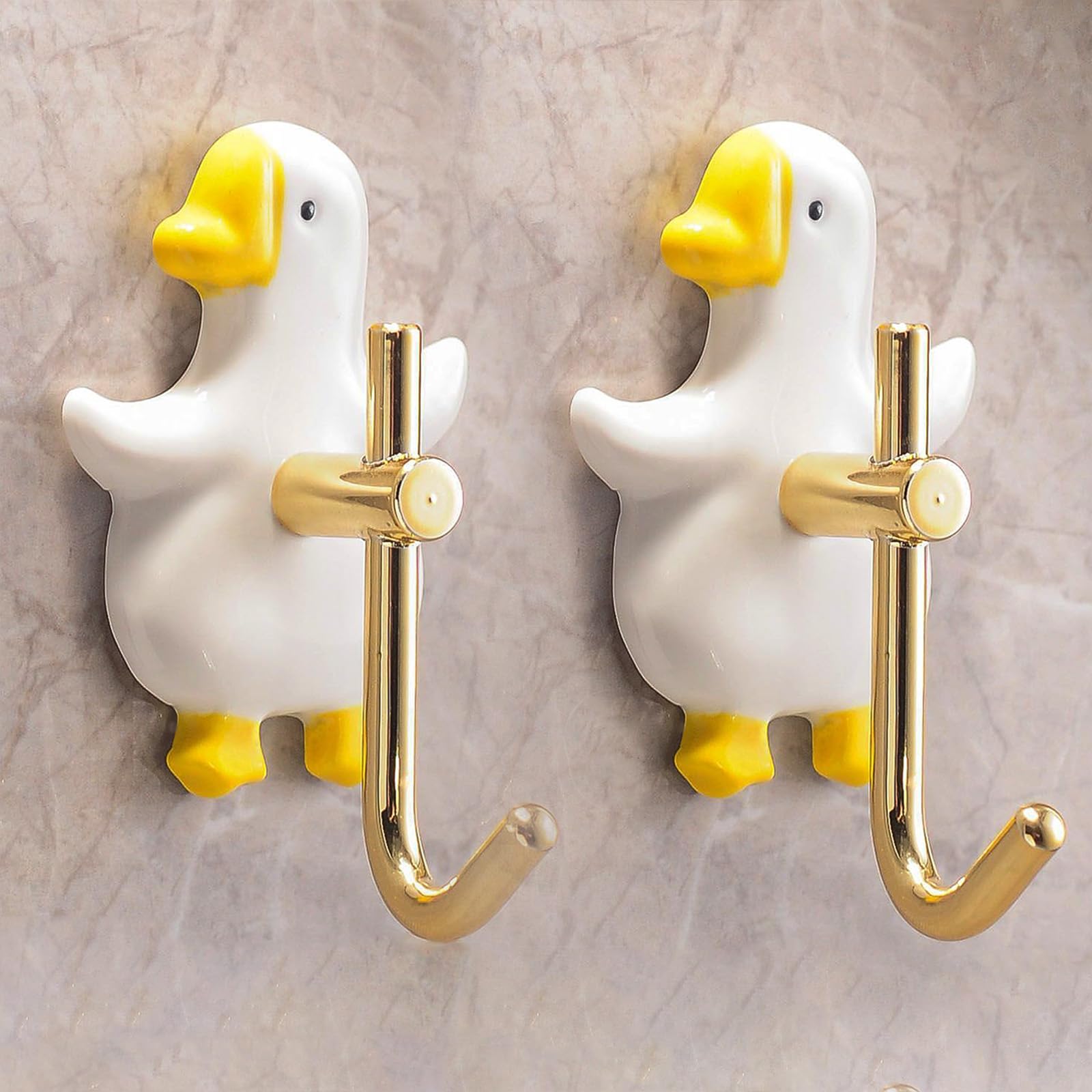 Acubtybuy Wall Hooks Set of 2, Cute Duck Handmade Hooks Coat Hooks, Hat Coat Key Leash Towel Hanger, Key Holder for Wall Rustic Decor Gifts (2 Pack)