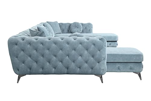 Acme Atronia Fabric Upholstered Tufted Sectional with 7 Pillows Deep Green