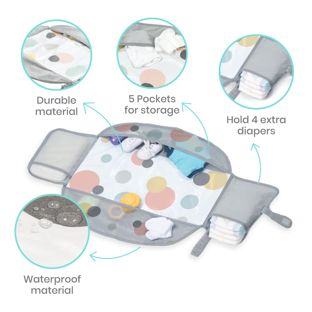 Lulyboo Portable Diaper Changing Pad - Diaper Changer Travel Bag & Baby Changing Pad, Foldable Baby Changing Mat, Portable Changing Pad for Baby Gift - Changing Station, Baby Registry Search - Bubble