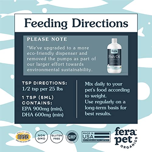 Fera Pets Fish Oil for Dog and Cat with DHA, EPA, Vitamin E and Omega-3 Fatty Acids – Liquid Fish Oil Supplement - Brain Function & Immune Health 16 oz