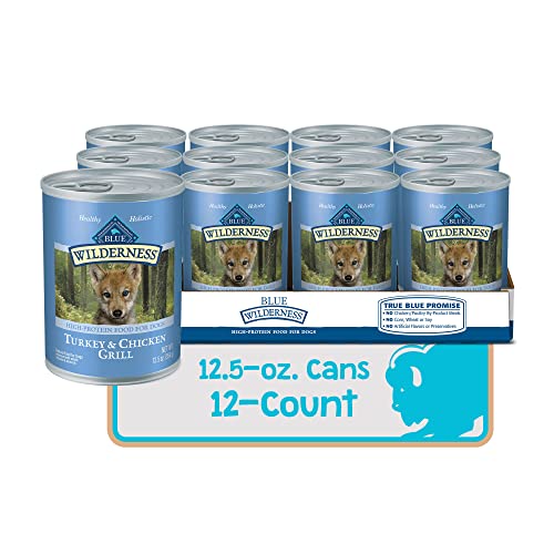 Blue Buffalo Wilderness High Protein, Natural Puppy Wet Dog Food, Turkey & Chicken Grill 12.5-oz cans (Pack of 12)