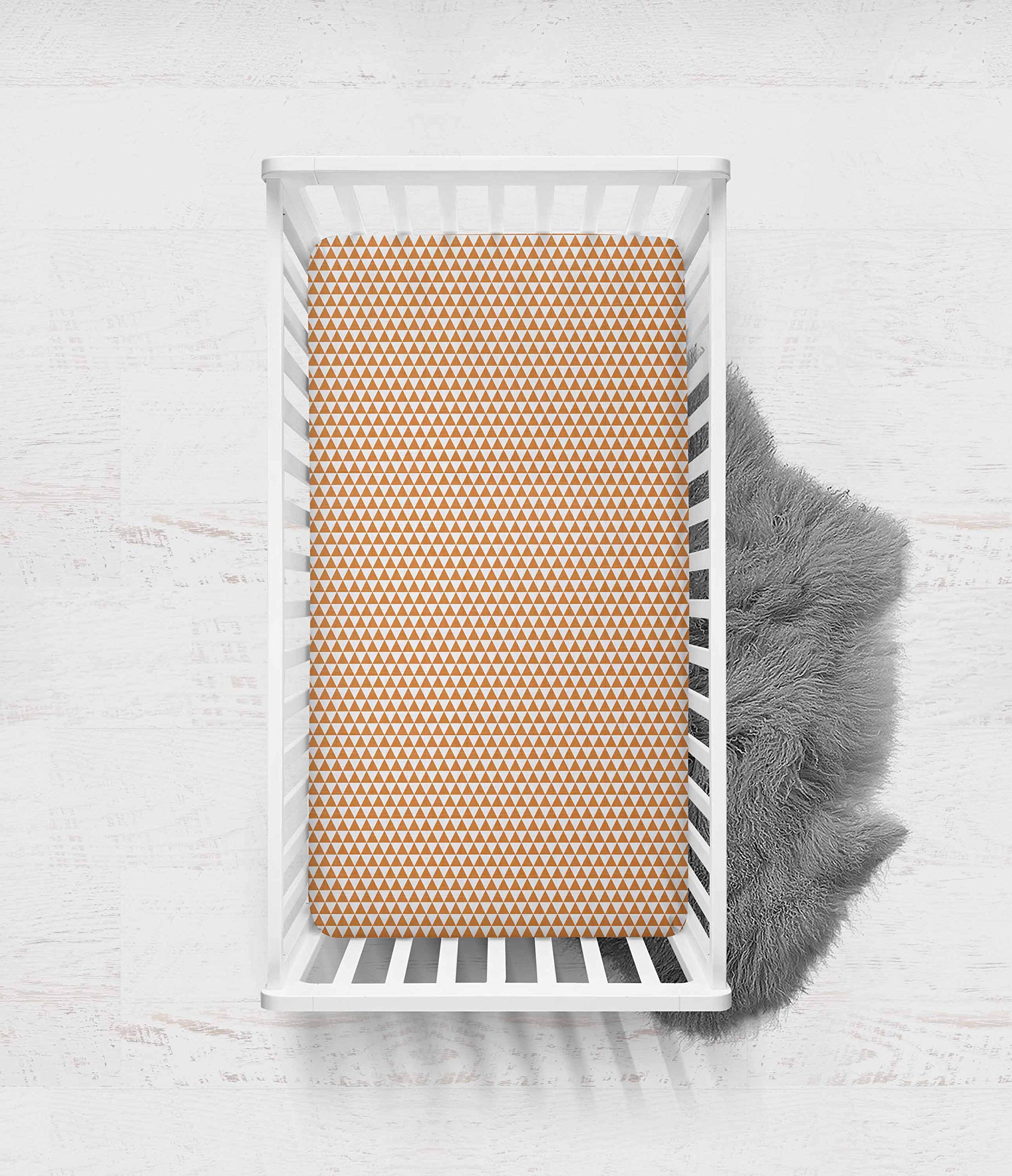 Bacati - 2 Pack Tribal/Aztec/Triangles Silky Soft Breathable 100% Cotton Muslin Baby Crib Fitted Sheets - Fits Standard 28 x 52 x 5 Crib & Toddler Mattresses (Orange Triangles)