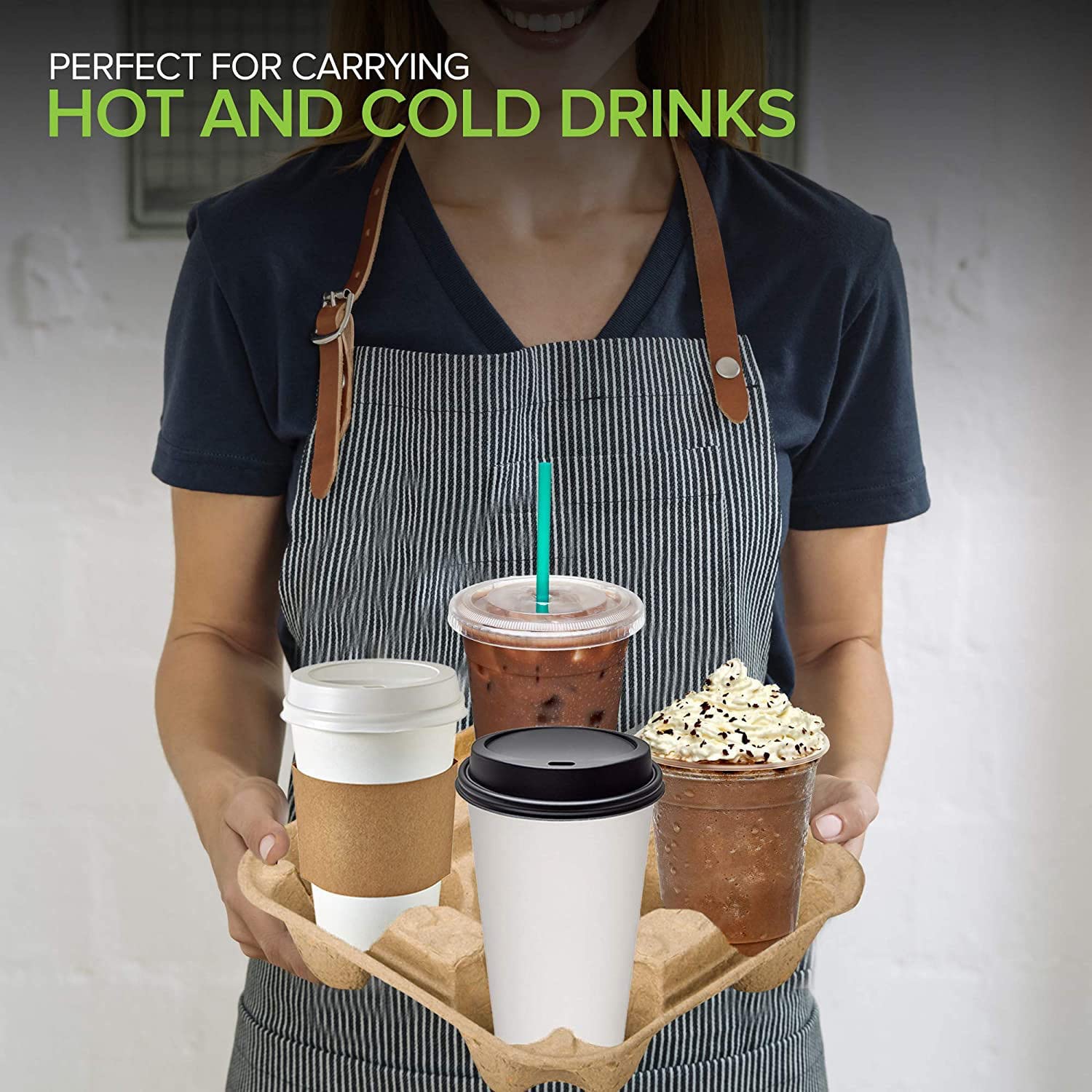 4 Cup Disposable Coffee Tray (50 Count) - Biodegradable and Compostable Cup Holder - Durable Drink Carrier for Hot or Cold Drinks - to Go Coffee Cup Holder for Food Delivery Service, Uber Eats
