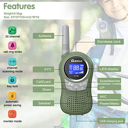 QNIGLO Walkie Talkie for Kids Rechargeable, Kids Walkie Talkies 3 Pack, Outdoor Camping Games with ๐๐ถ-๐ถ๐ผ๐ป ๐๐ฎ๐๐๐ฒ๐ฟ๐, Toys for Boys Girls Walkie Talkies Halloween Xmas Birthday Gifts