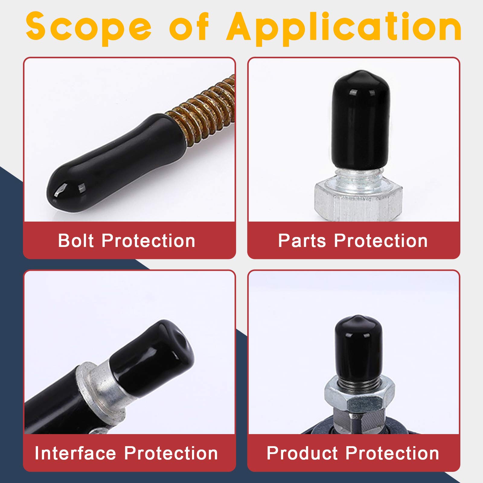 Hilitchi 48 Pcs Black Vinyl Flexible Pipe Post Bolt Screw Rubber Thread Protector Cover Pipe Post Rubber End Caps(1/4inch to 1 1/2inch)