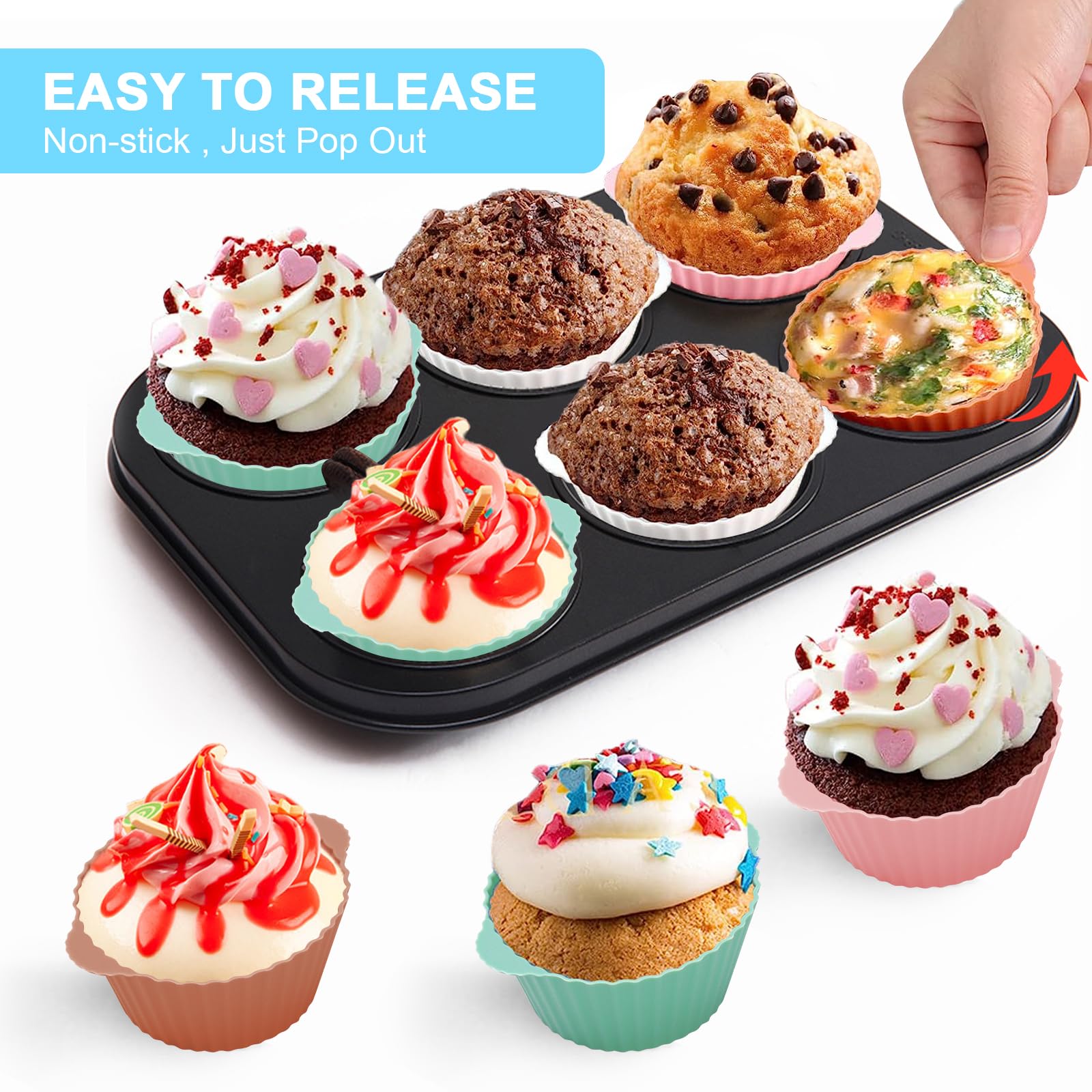 24Pcs Silicone Lunch Box Dividers Bento Box Accessories Silicone Cupcake Liners, Reusable Round Baking Cups Silicone Muffin Liners with 10pcs Food Picks and 24pcs Spoon
