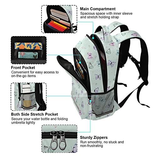 ALAZA Colorful Butterfly Green Backpack for Students Boys Girls Travel Daypack
