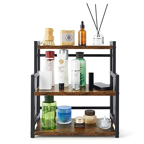 HYNAWIN Spice Rack Corner Shelf,3 Tier Wood&Metal Storage Shelf,Standing pantry Shelf For Kitchen,Bathroom,Coffee Counter Shelf Organizer With Adjustable Shelf Cabinet(Rustic Brown)