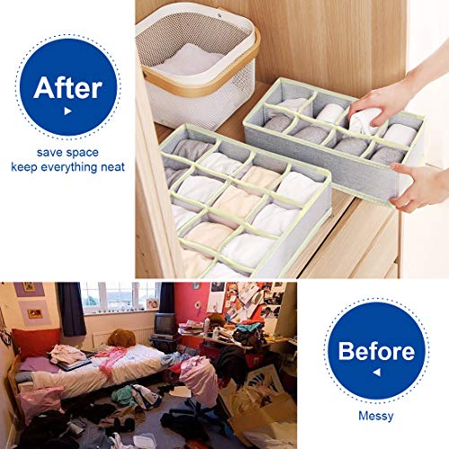 LadyRosian 12 Pack Foldable Drawer Organizers, Storage Boxes, Closet Dresser Drawer Organizer Dividers Fabric Containers Basket Bins for Underwear Bras Panties Ties Socks Baby Cloth (Grey)