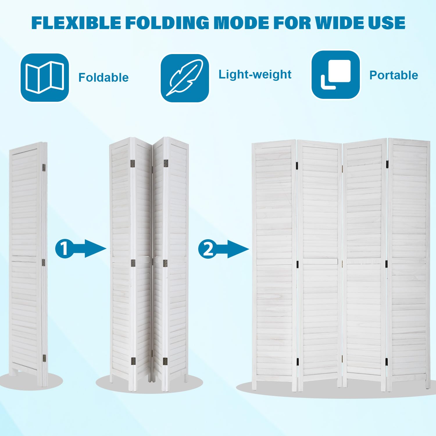 4 Panel Wood Room Divider Privacy Screen Wall Divider Folding Privacy Screens Room Divider Wall Portable Partition Room Divider Separator,White