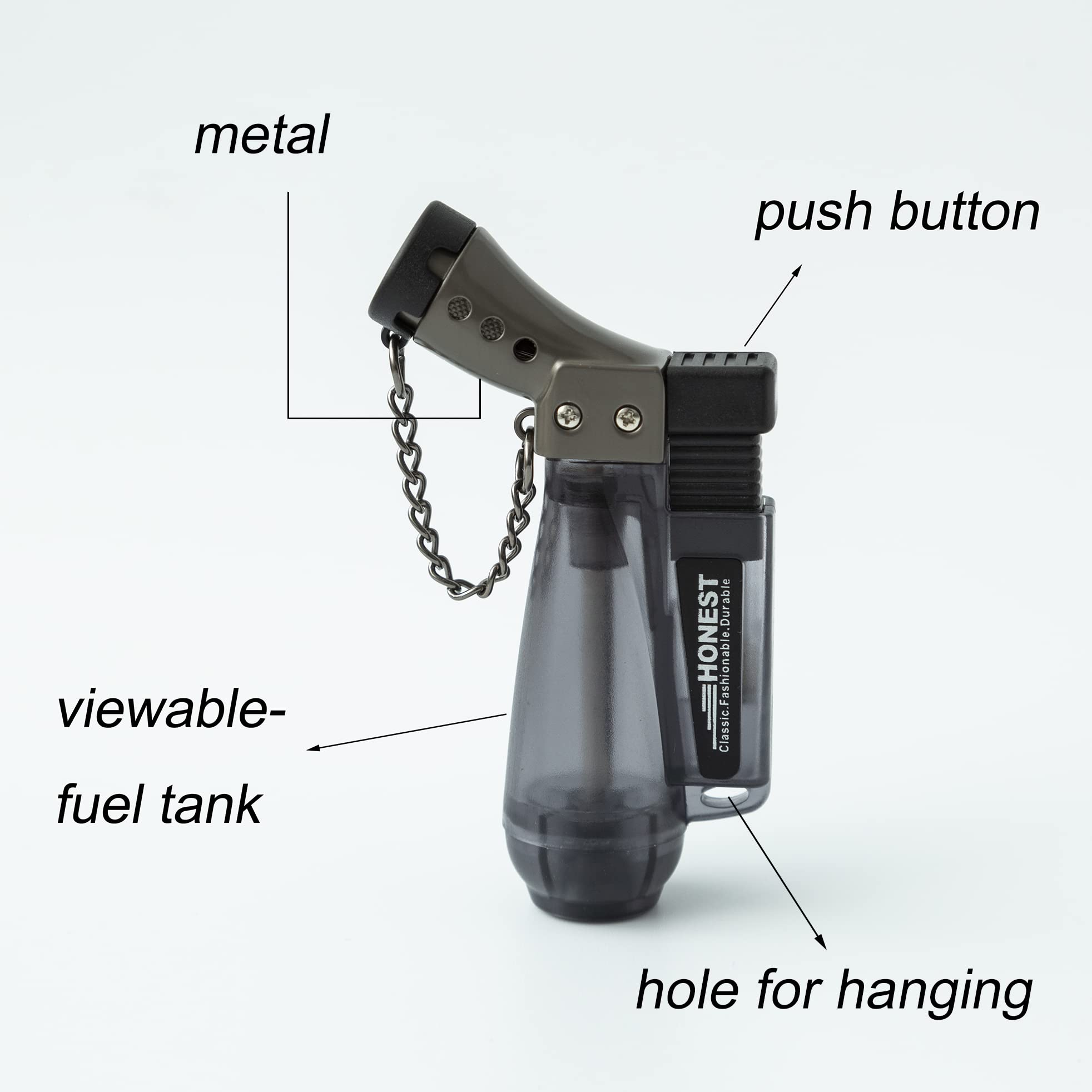 3 Pack Butane Torch Lighters,Fuel Tank Viewable,Keychain Hole,Windproof Single Torch, Butane Refillable Lighter (Black)