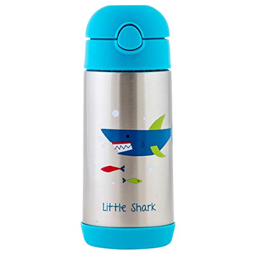 Stephen Joseph Double Wall Stainless Steel Bottles, Insulated Water Bottle for Kids Toddlers, Vacuum Insulated Bottle with Straw, BPA-Free Water Bottle – 11.8 Ounces, SHARK
