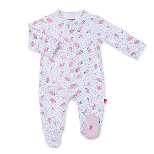 Magnetic Me Footie Pajamas 100% Organic Cotton Baby Girls Sleepwear Quick Magnetic Fastener Sleeper Strawberries and Cream 0-3 Months