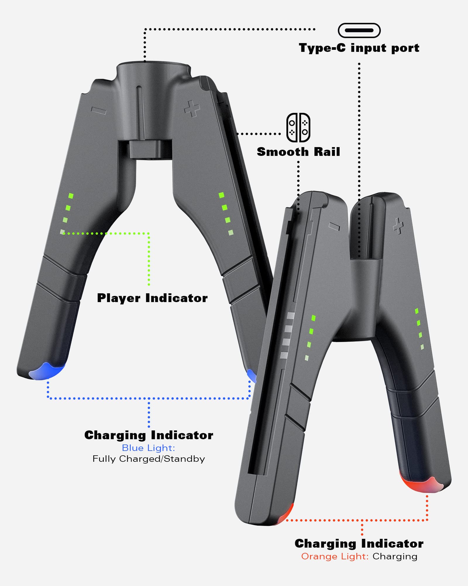 3 in 1 Joycon Charging Grip for Nintendo Switch/OLED, RTTACRTT 2 Pack Joy Con Charger/Comfort Grip/Storage, Switch Controller Holder for Switch Joycon & 3rd Party JoyPad
