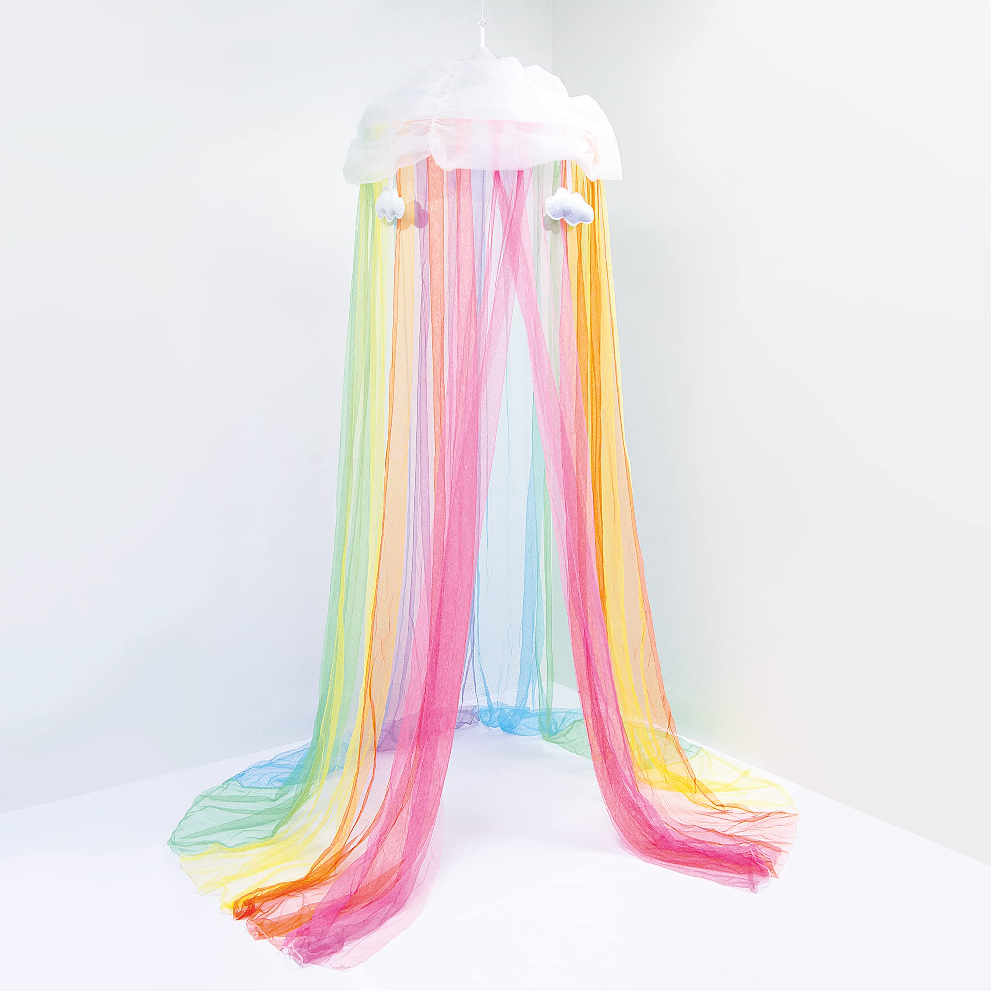 3C4G Three Cheers for Girls - Rainbow Bright Canopy - Rainbow Bed Canopy for Girls - Hanging Net Canopy for Beds, Chairs & Reading Corners - 8β Height & 24β Diameter Hoop - for Ages 6+