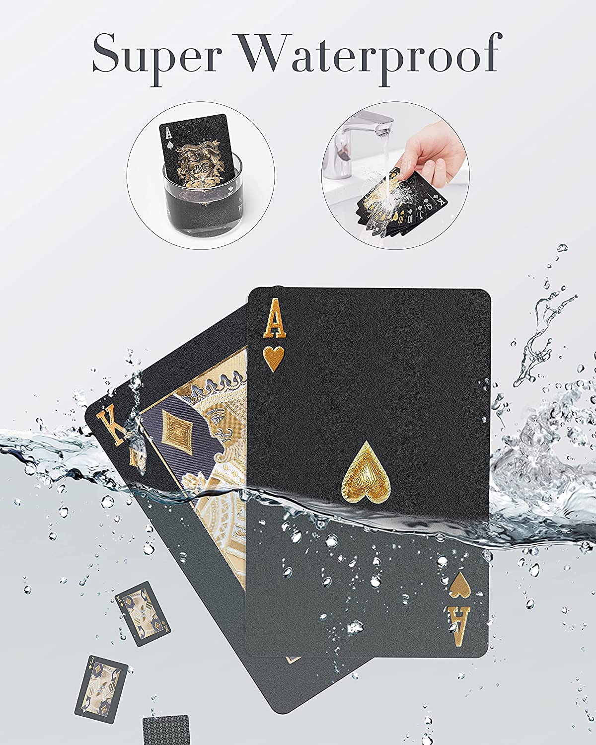 BIERDORF Diamond Waterproof Black Playing Cards, Poker Cards, HD, Deck of Cards (Gold Skull)