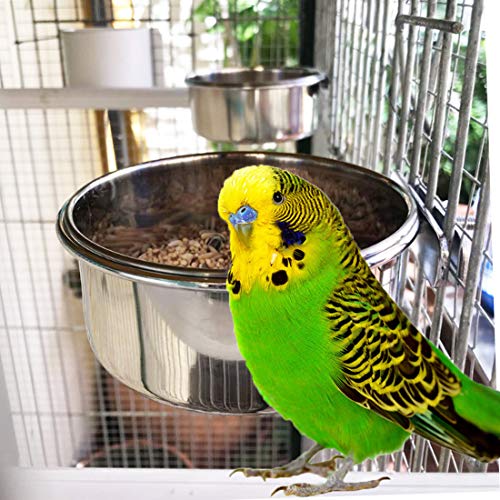 Hamiledyi Parrot Feeding Cup,Bird Food Dish Stainless Steel Bird Cage Feeding Bowls with clamp Holder-for Parrot Macaw African Gray Parakeet Canary Cockatie Conure(3 Pcs)