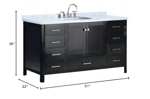 ARIEL Cambridge A061SCWRVOESP 61" Inch Single Rectangular Sink Solid Wood Espresso Bathroom Vanity Cabinet with 1.5" Inch Edge White Carrara Marble Countertop