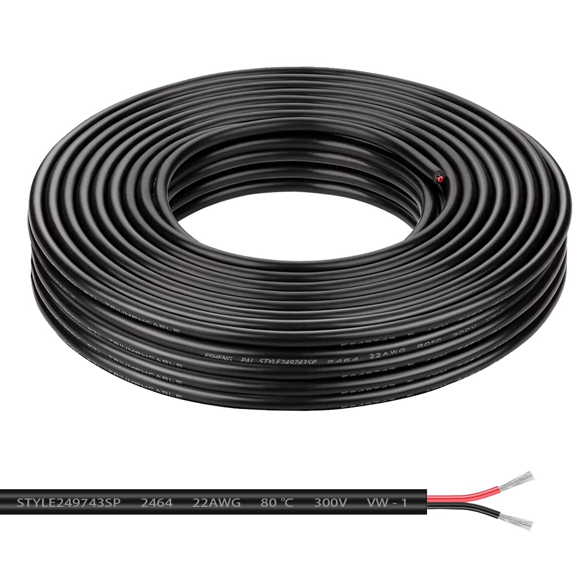 22 Gauge 2 Conductor Electrical Wire, 65.6ft 2pin Conductor Solid Core Wire, 22 AWG Insulated Stranded Hookup Wire, Flexible Extension Electrical Cord for LED Strip, Auto, 12/24 Volt Lighting