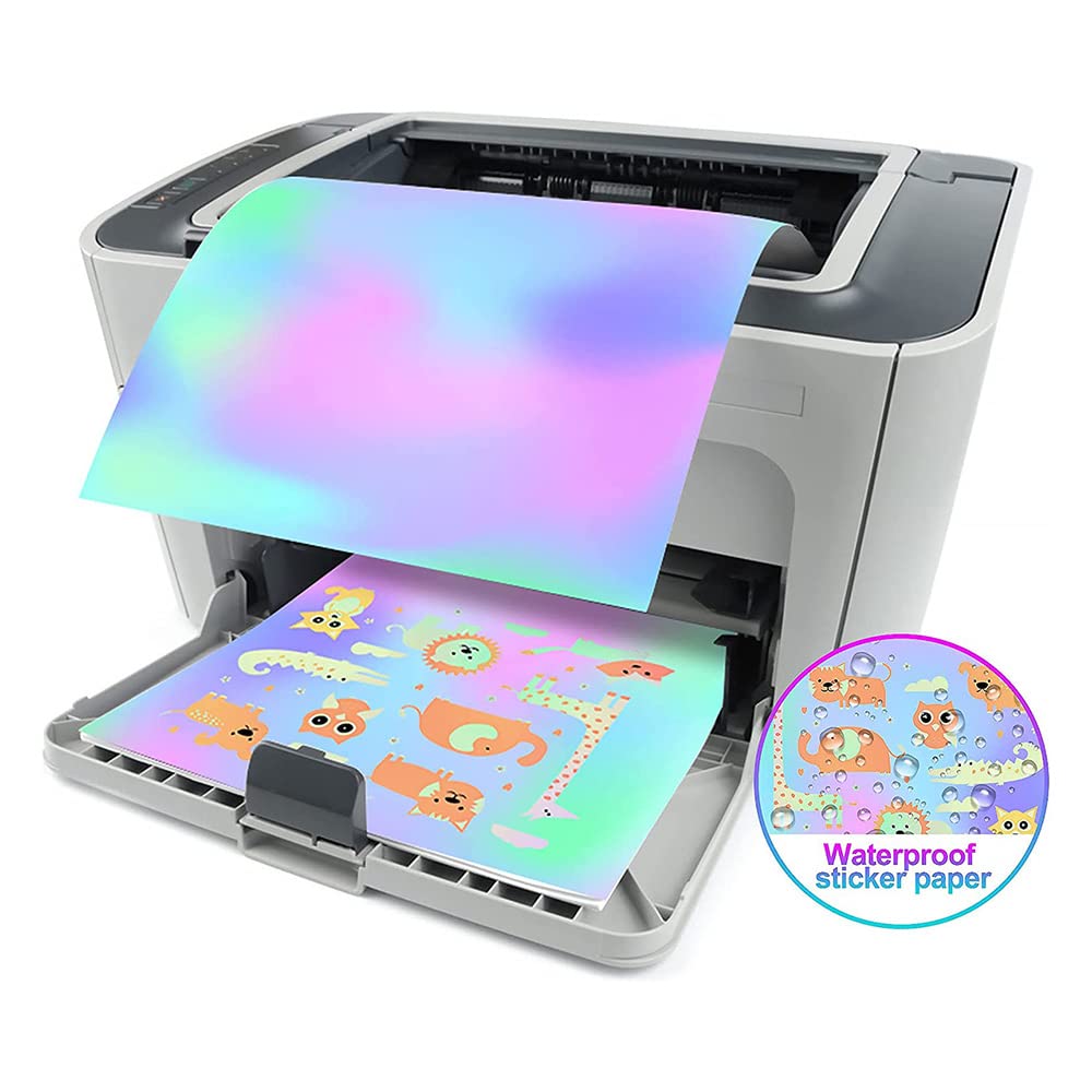 20 Sheets Holographic Sticker Paper for Inkjet Printer & Laser Printer US letter size Holographic Printable Vinyl Rainbow Sticker Printer Paper Adhesive Waterproof Vinyl (8.25 x 11.7 Inch)