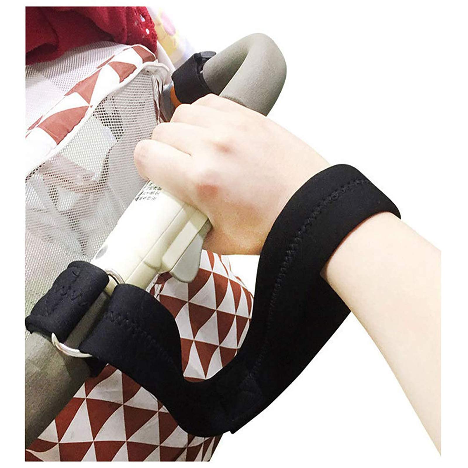 MANTINFY 1 Piece Baby Stroller Safety Belt Soft and Comfortable Fabric Pram Wrist Strap, Black 4 x 2 x 0.9 Inch