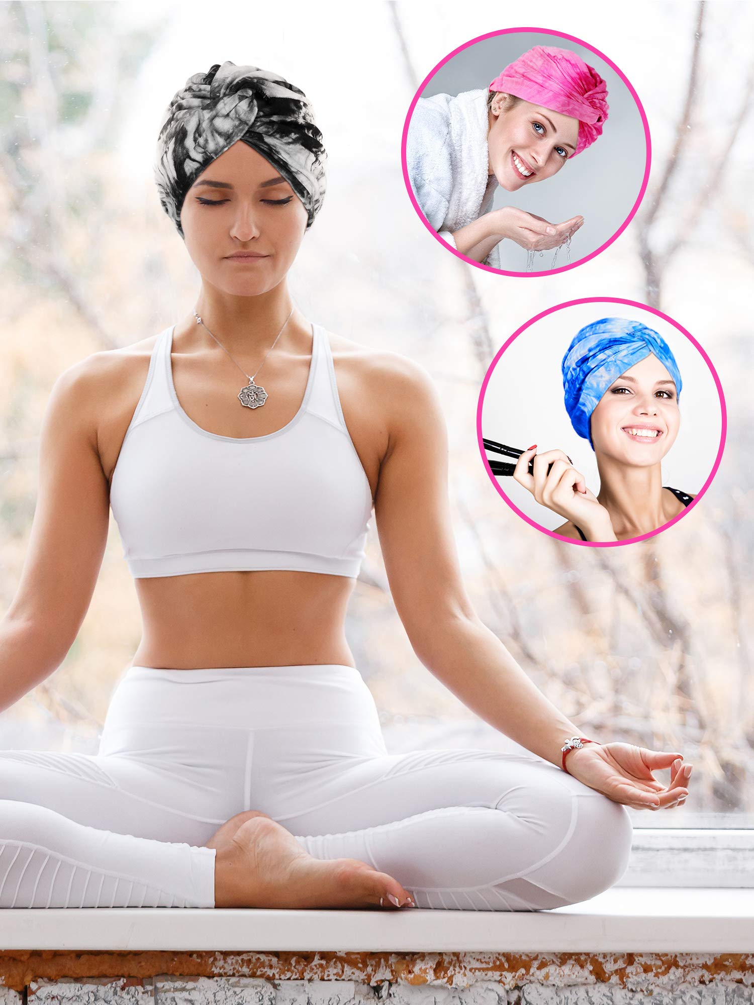 4 Pieces Turbans Cap Knot Pre-Tied Head Wraps Tie-Dye Stretch Turban Beanie Hats