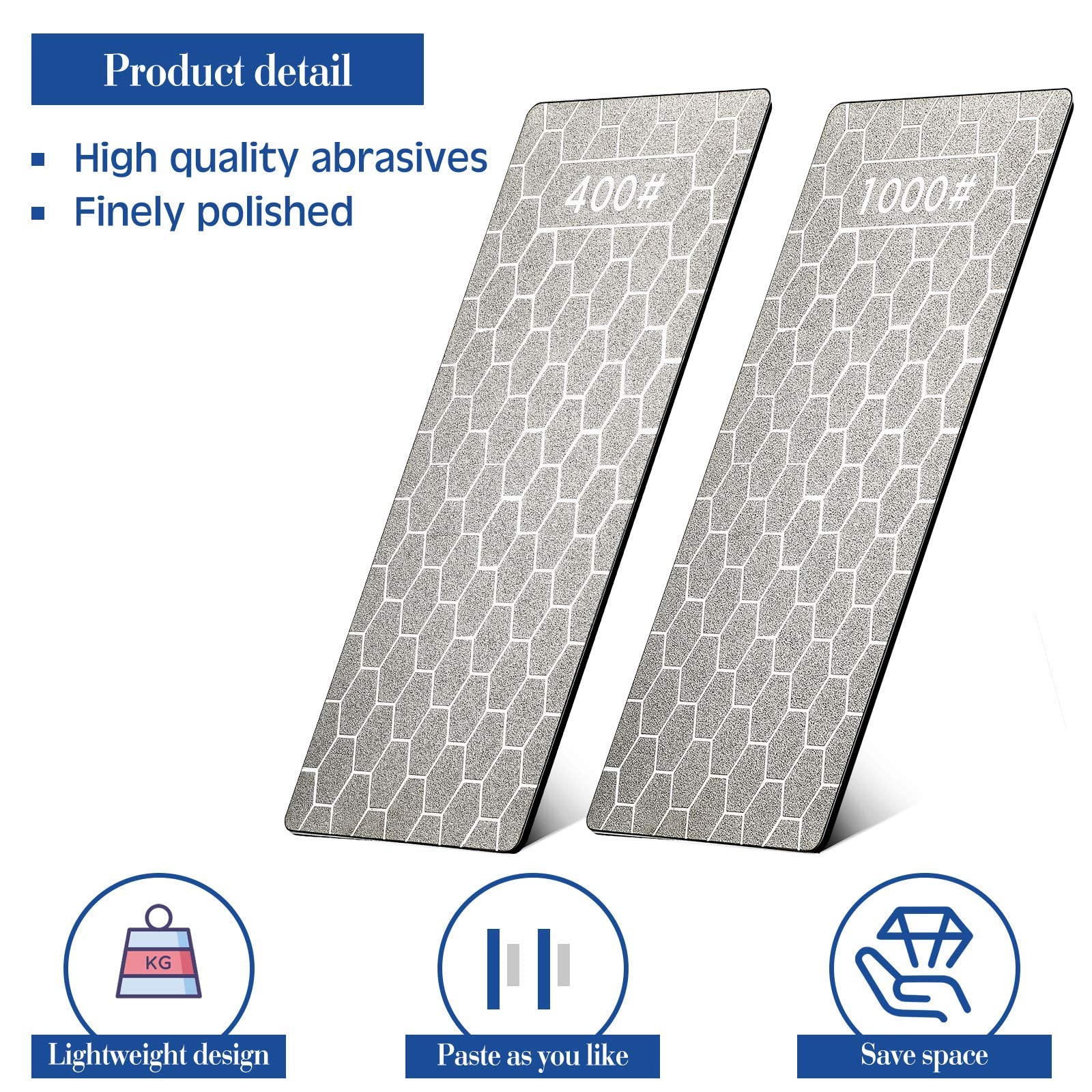 4 Pieces Diamond Sharpening Stone Grit Diamond Plate Honing Stone Diamond Stone for Kitchen Sharpening Dull, Blunt or Tired Edges, 5.9 x 2.48 Inches (400/600/1000/1200 Grit)