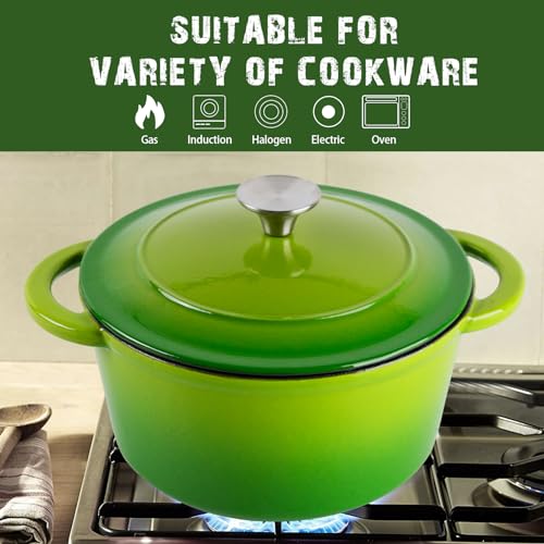 2.6 QT Enameled Dutch Oven Pot with Lid, Cast Iron Dutch Oven with Dual Handles for Bread Baking, Cooking, Non-stick Enamel Coated Cookware (Apple Green)