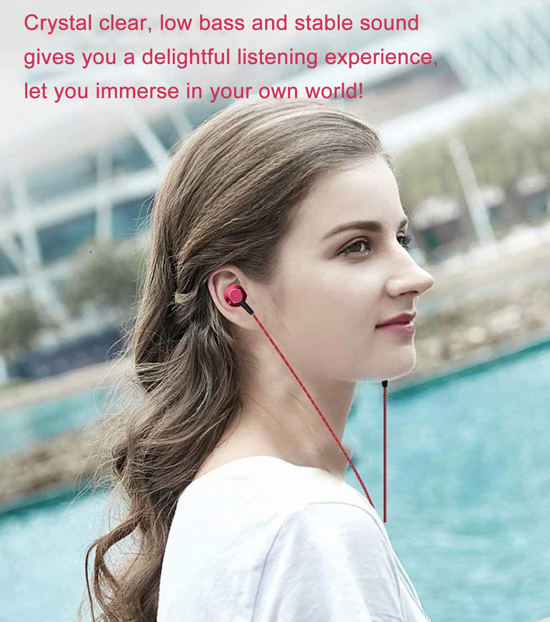in Ear Headphones, MR01 Comfortable Tangle-Free Stylish Wired in-Ear Earbuds with Microphone, Crystal Clear Sound Noise Isolating Earphones for iPhone iPod Samsung Laptop Computer, Red