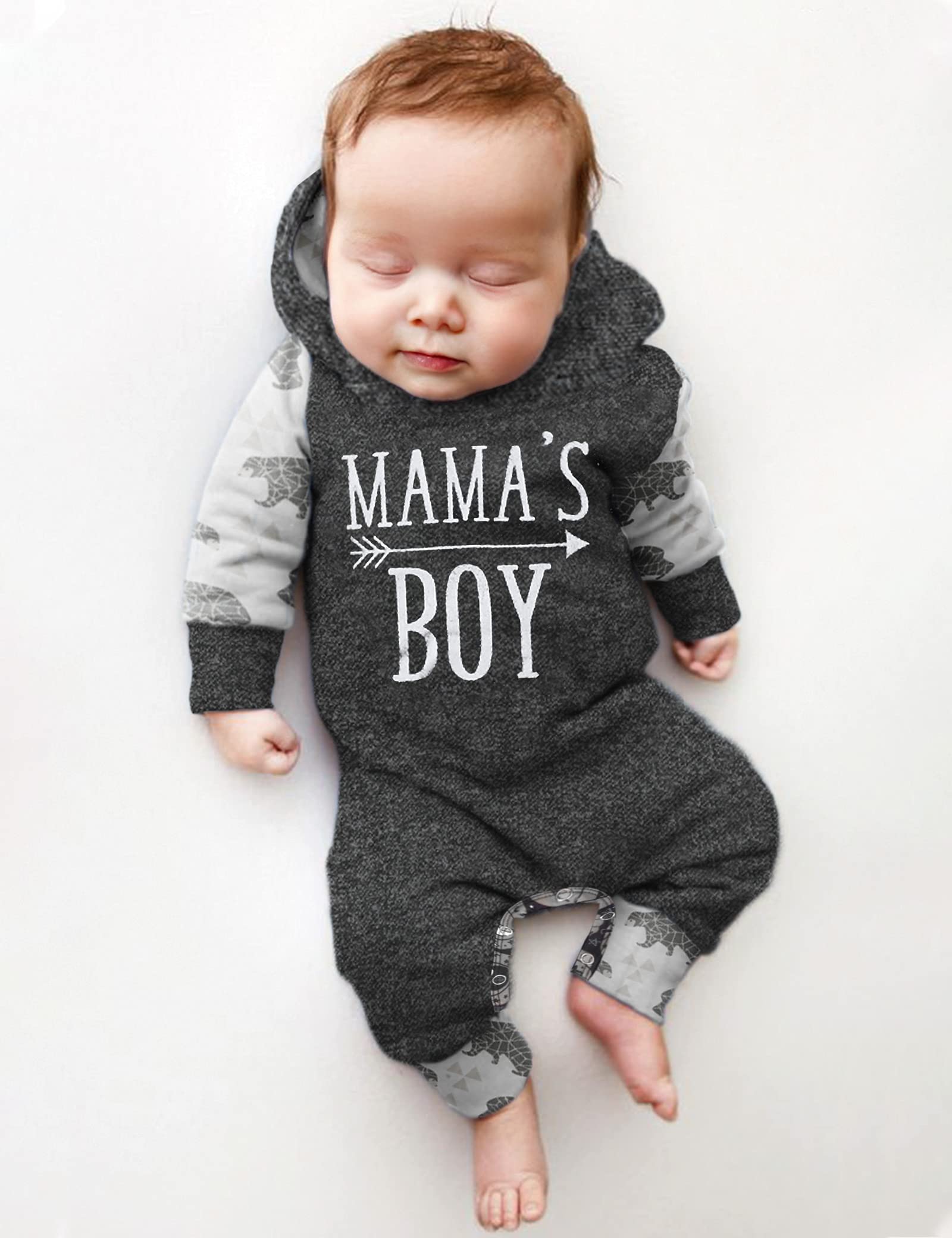 Fommy Baby Boy Clothes 0-3 Months, Baby Clothes Mama's Boy Letter Print Long Sleeve Romper for Baby Boy