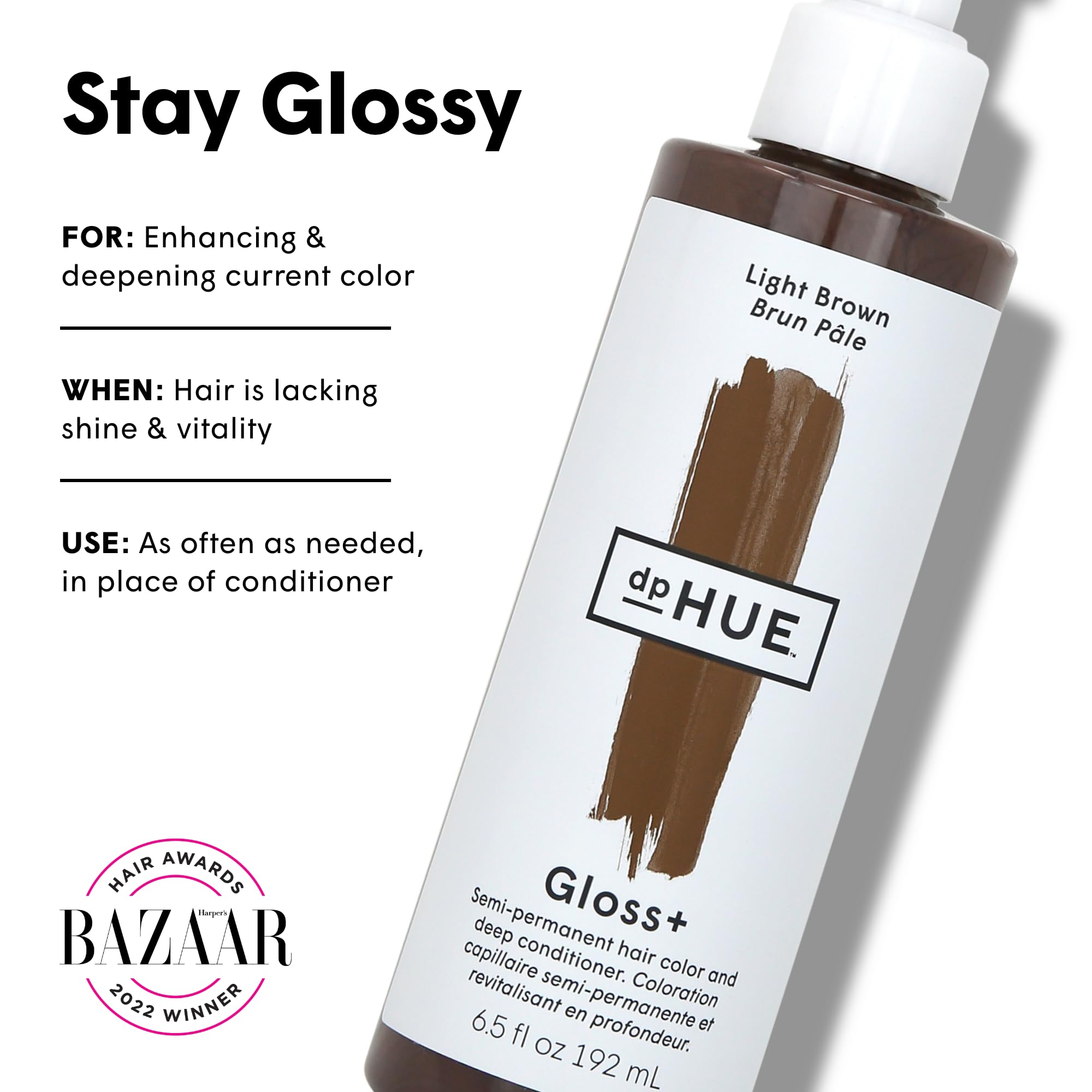 dpHUE Gloss+, Light Brown - 6.5 oz (8-12 Applications) - Semi-Permanent Hair Color & Conditioner - Lasts Up to Eight Washes - Paraben, SLS & SLES Sulfate Free - Vegan, Leaping Bunny Certified