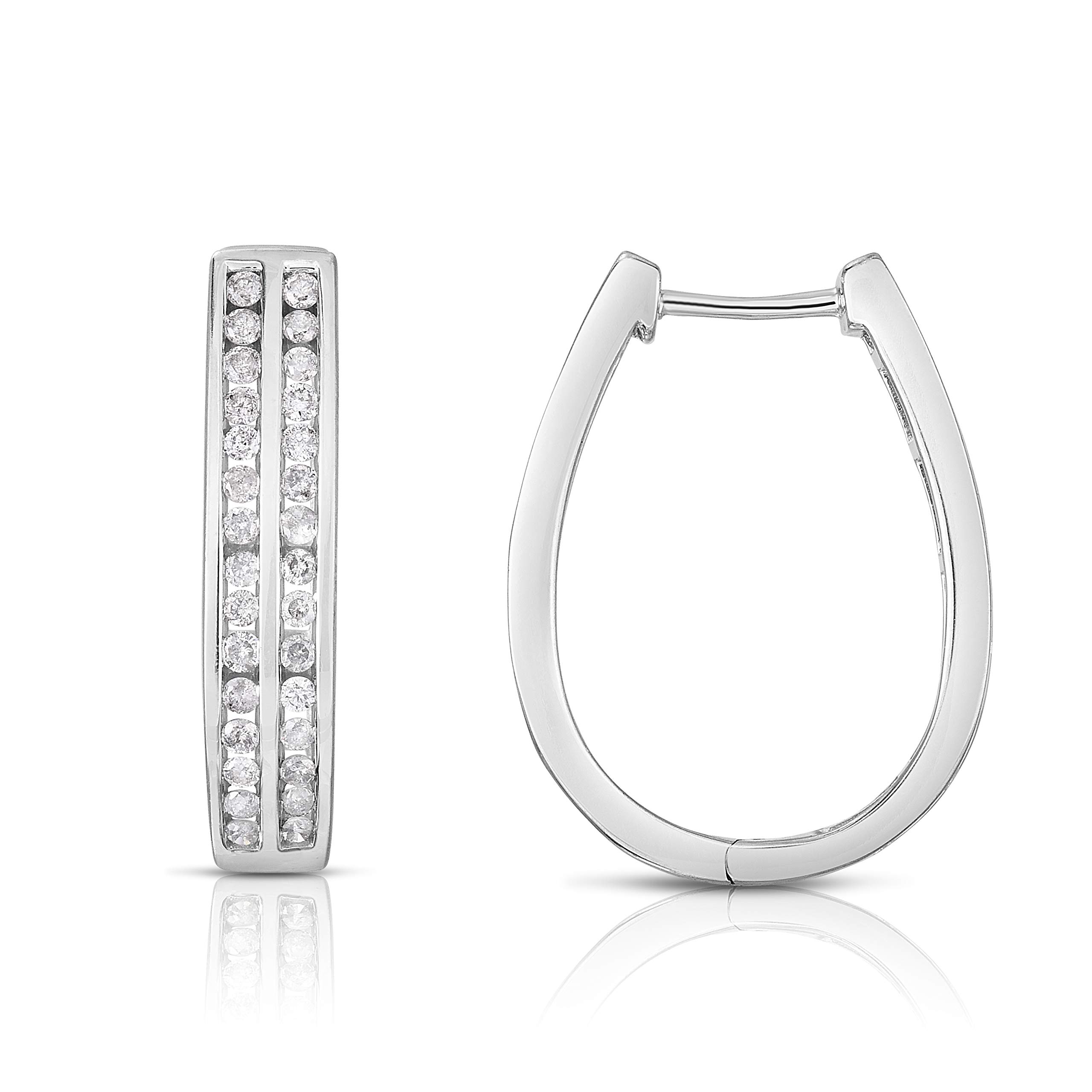 2.00 carat Diamond Double Row U Shape Hoop Earrings for Women, 925 Sterling Silver, Gift Ready Packaging