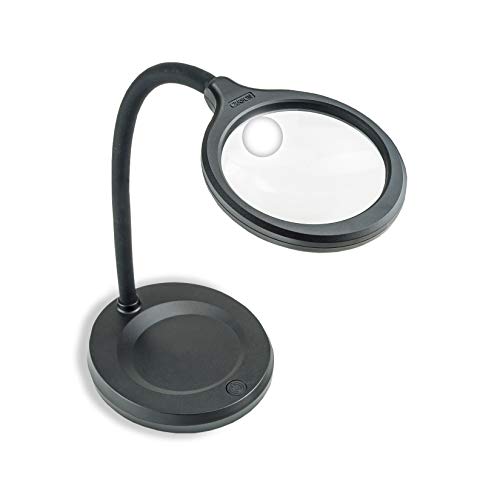 Carson DeskBrite300 COB LED Lighted 2x Aspheric Magnifier & Desk Lamp with 5x Spot Lens with Included USB-C Power Adapter (LM-30)., Black, Medium
