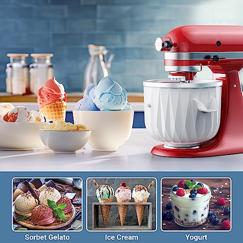 Ice Cream Attachment for Kitchenaid - 2 Quart Frozen Ice Cream & Sorbet Gelato Maker for Kitchenaid Ice Cream Maker Attachment Compatible 4.5 Qt and Larger Stand Mixers with Silicone Spatula by Cofun