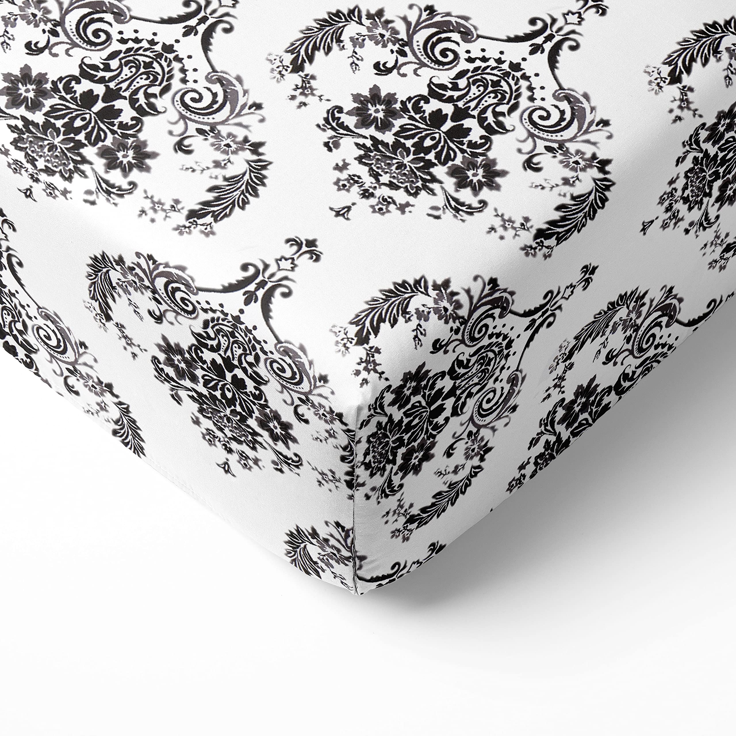 Bacati- Classic Damask White/Black Crib Fitted Sheet