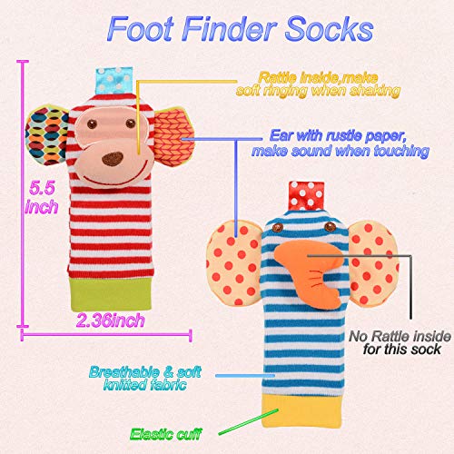 WANTMAZOR Soft Arm Wrist Rattles Foot Finder Ankle Sock for Newborn Baby Boy and GILR Infant Christmas Birthday Present Baby Shower-8PCS