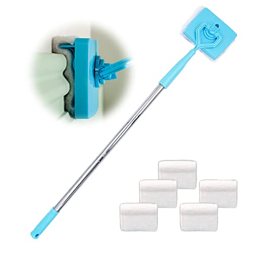 Baseboard Cleaner Tool with Handle 5 Reusable Cleaning Pads by No-Bending Mop Baseboard Cleaner Tool Long Handle Adjustable Baseboard Molding Tool for Bathroom Microfiber Cleaning