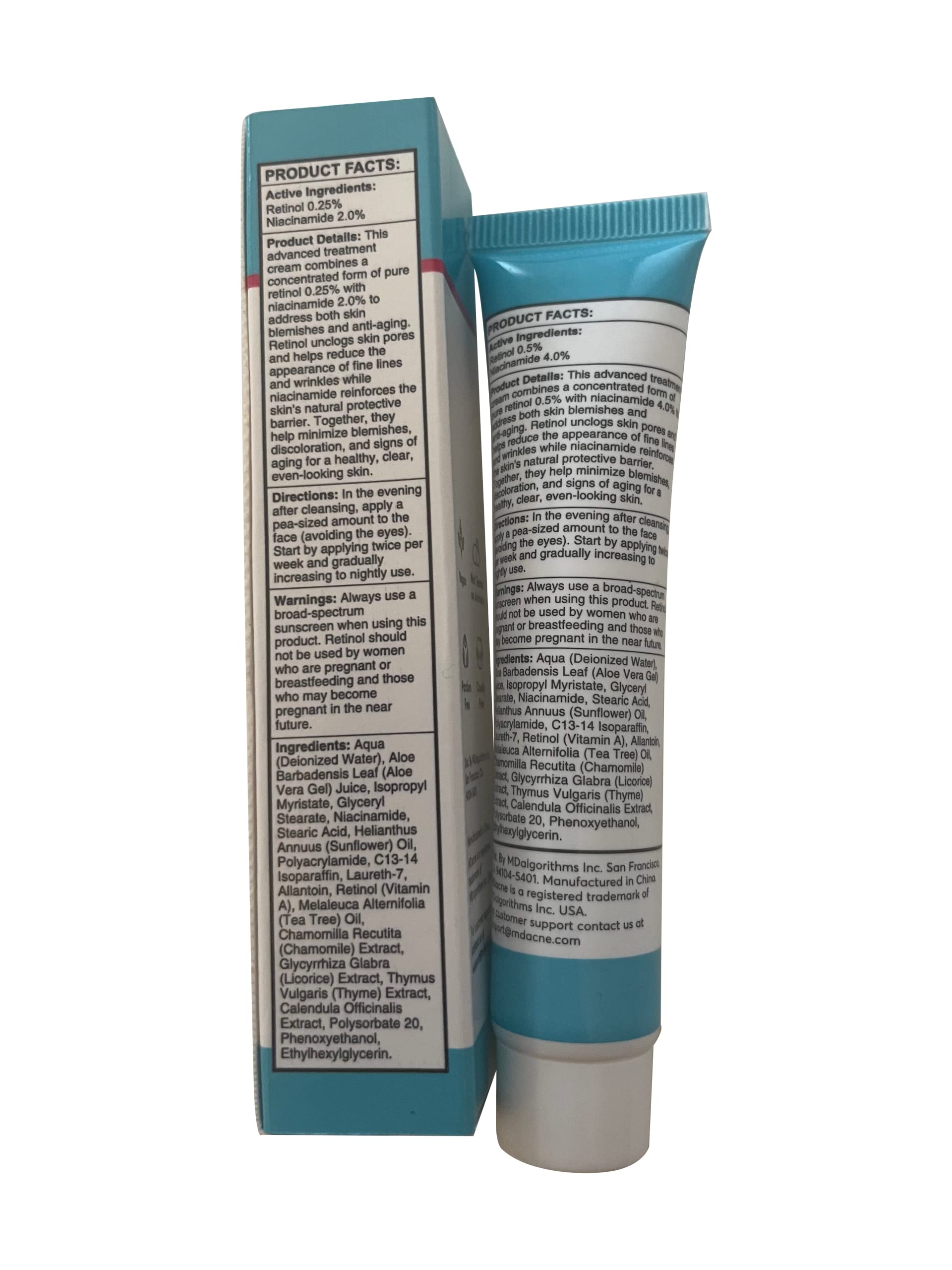 MDacne β Retinol 0.5% and Niacinamide 4% Cream, Reduces Blemishes and Improves Skin Texture without Irritation