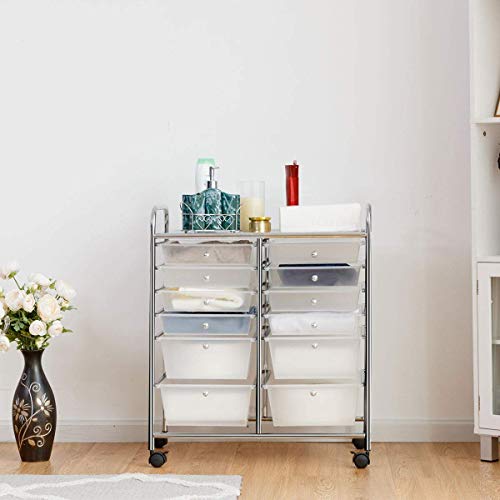 Happygrill 12-Drawer Organizer Cart Tools Office School Paper Organizer Rolling Storage Cart with Wheels