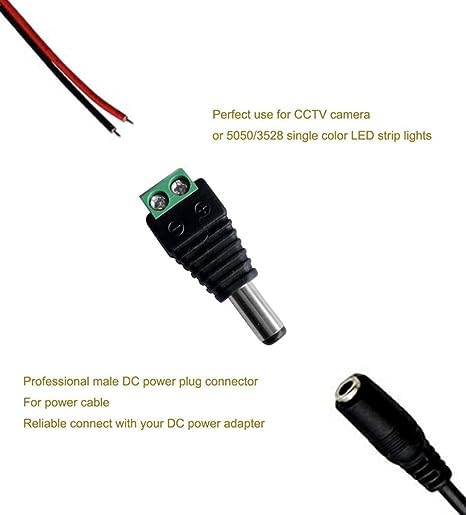 CENTROPOWER 10 Pairs 12V 5A DC Power Plug Connector 5.5mm x 2.1mm, (10 x Male and 10 x Female) Power Jack for Led Strip CCTV Security Camera Cable Wire Ends Barrel Adapter