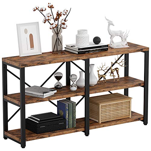 IRONCK Bookshelf Double Wide 3 Tier, Rustic Bookcases, Wood and Metal Bookshelves, Book Shelves for Home Office Decor Display, Easy Assembly