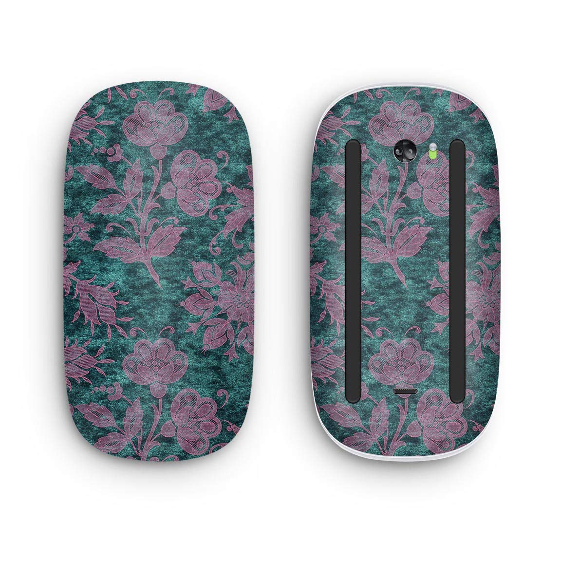 Design Skinz Turquoise and Burgundy Floral Velvet v2 Vinyl Decal Compatible with The Apple Magic Mouse 2 (Wireless, Rechargable) with Multi-Touch Surface