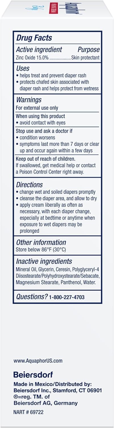 Aquaphor Baby Diaper Rash Cream, 3.5 Ounce (2 Pack)