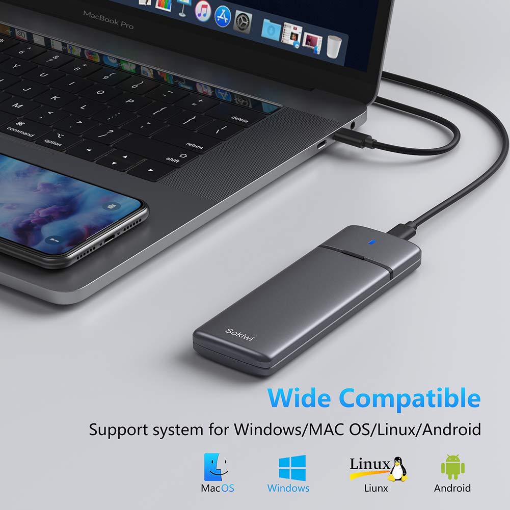 M.2 NVMe SATA SSD Enclosure Adapter Tool-Free, USB 3.2 Gen2 10Gbps External NVMe to USB PCI-E 6Gbps SATA M-Key / B+M Key, NVMe Reader Support UASP Trim for SSDs 2230/2242/2260/2280