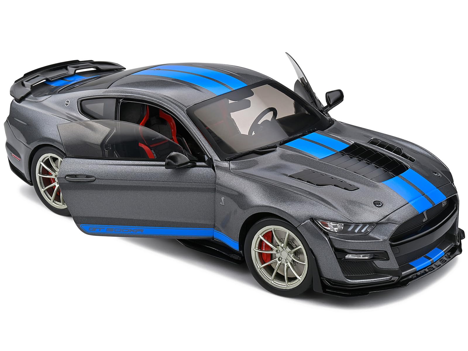 2022 Shelby GT500 KR Dark Silver Metallic with Blue Stripes 1/18 Diecast Model Car by Solido S1805908