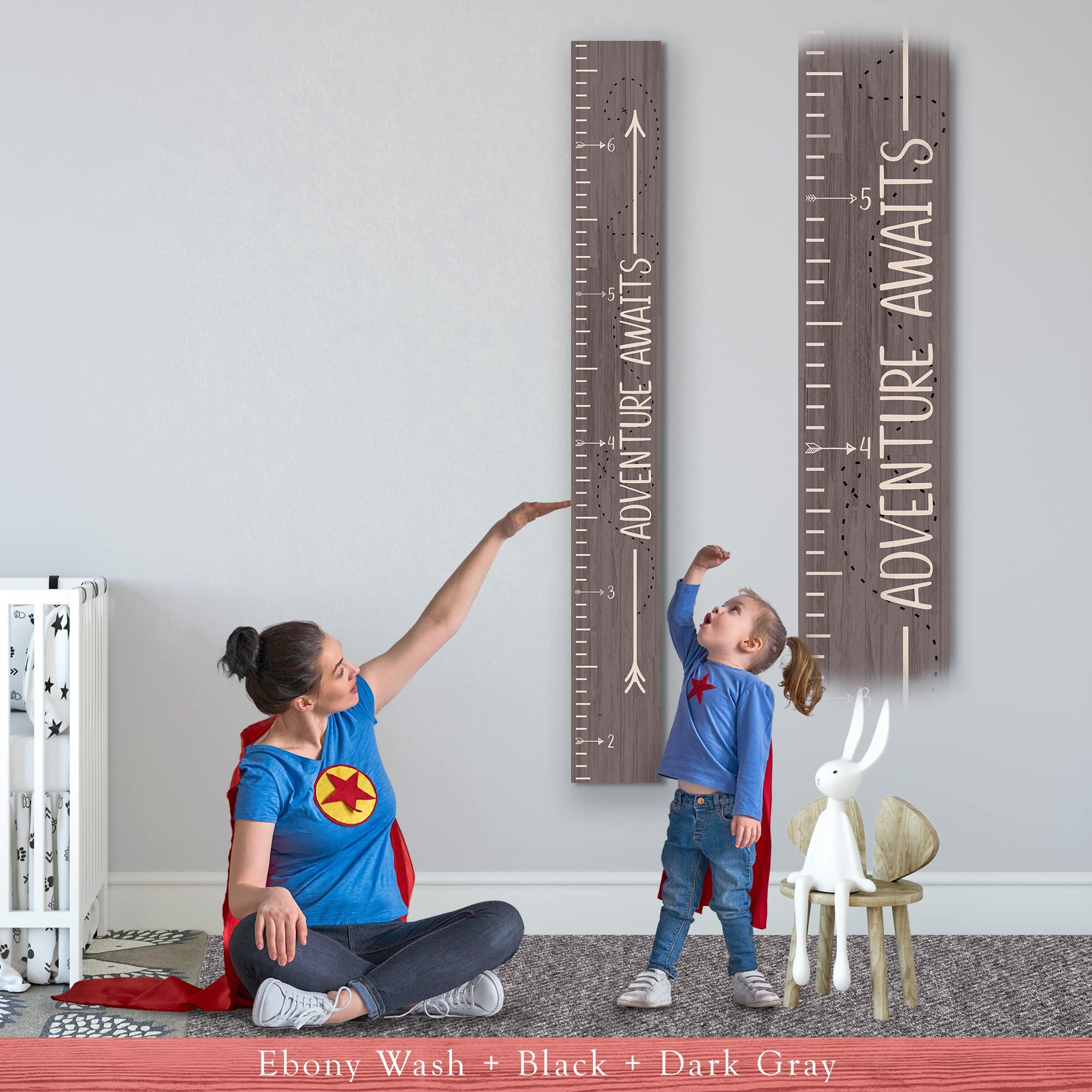 Back40Life Wooden Kids Growth Chart Ruler for Boys and Girls (Adventure Awaits) (Ebony Wash)