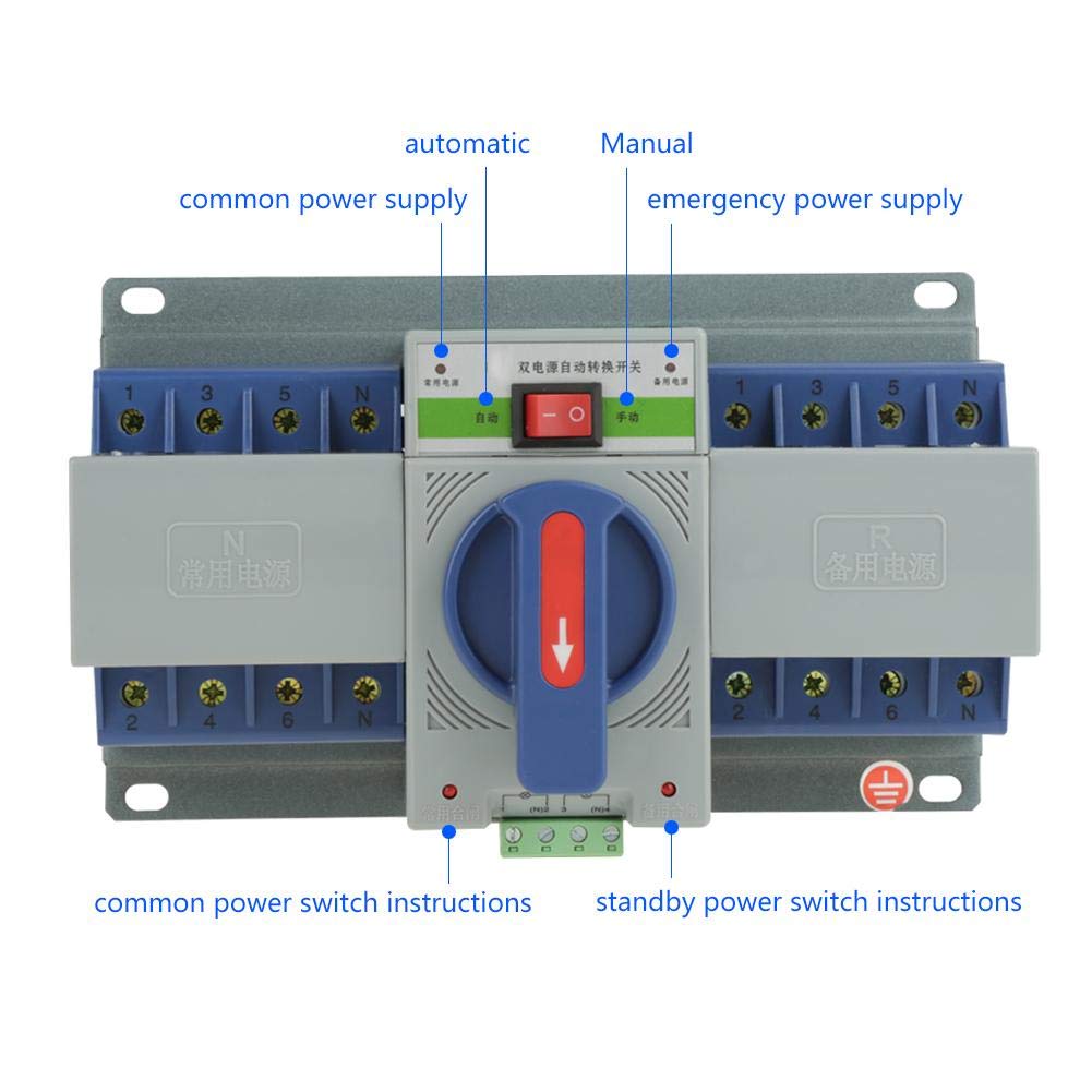 220V 63A 4P Automatic Transfer Switch, Mini Dual Power Automatic Transfer Switch Circuit Breaker High Sensitive Response Dual Electronic Power Circuit Breaker